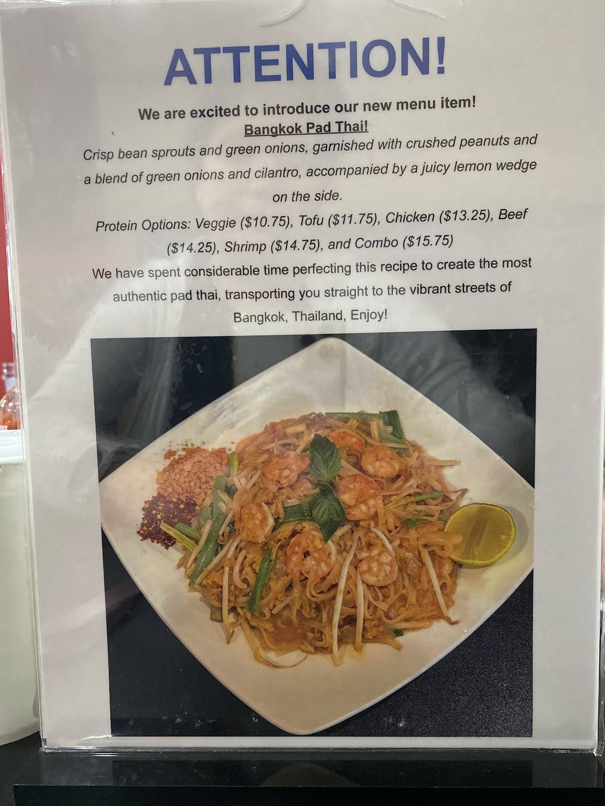 Menu at Pacific Rim Cafe, Rapid City
