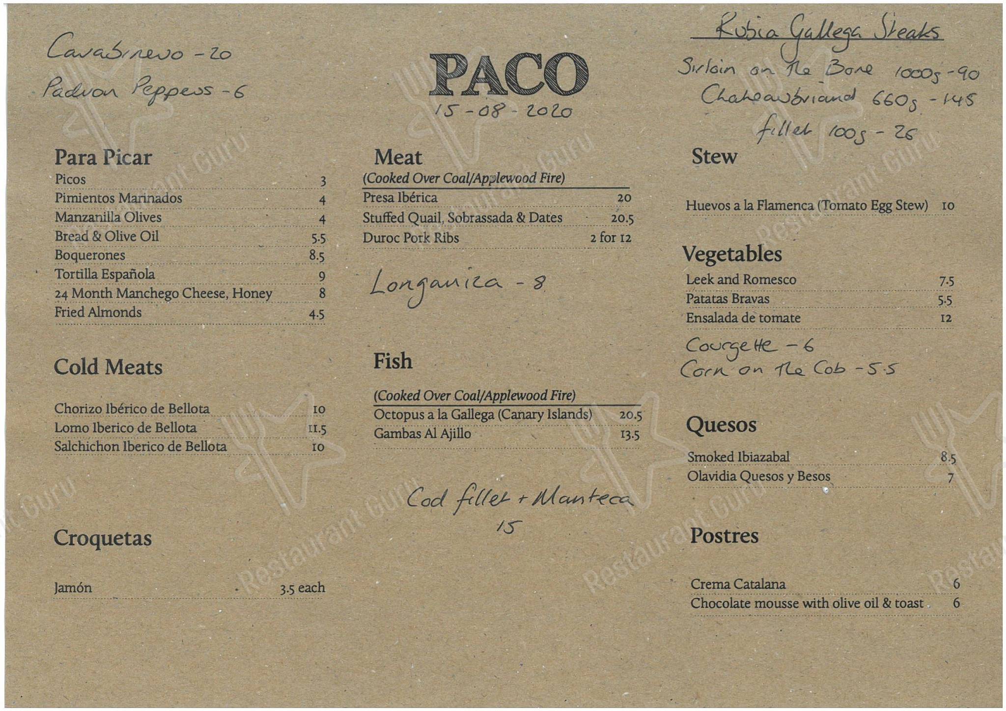 Menu at Paco Tapas pub & bar, Bristol