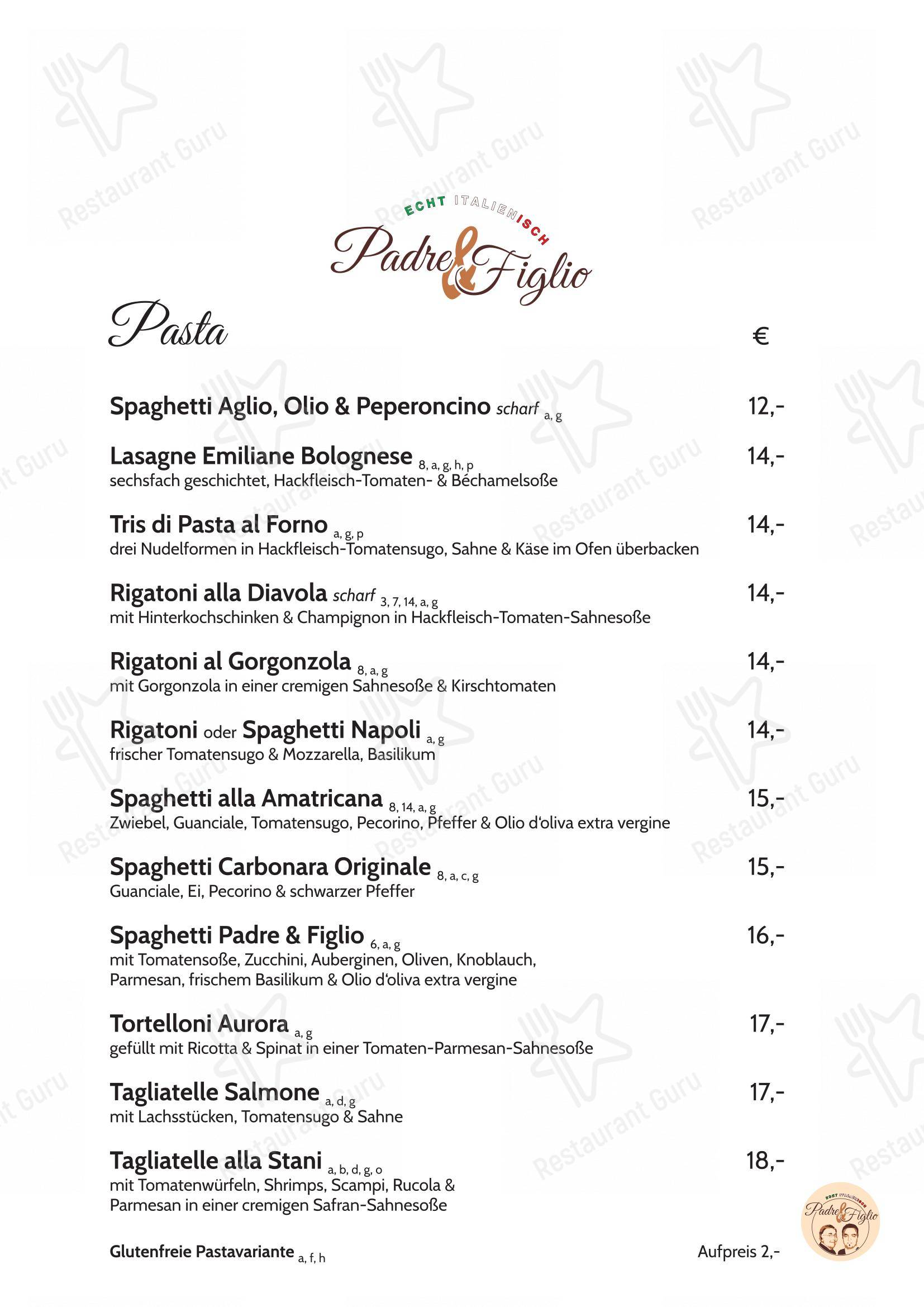 Speisekarte von Padre & Figlio restaurant, Freigericht, Hauptstraße 27