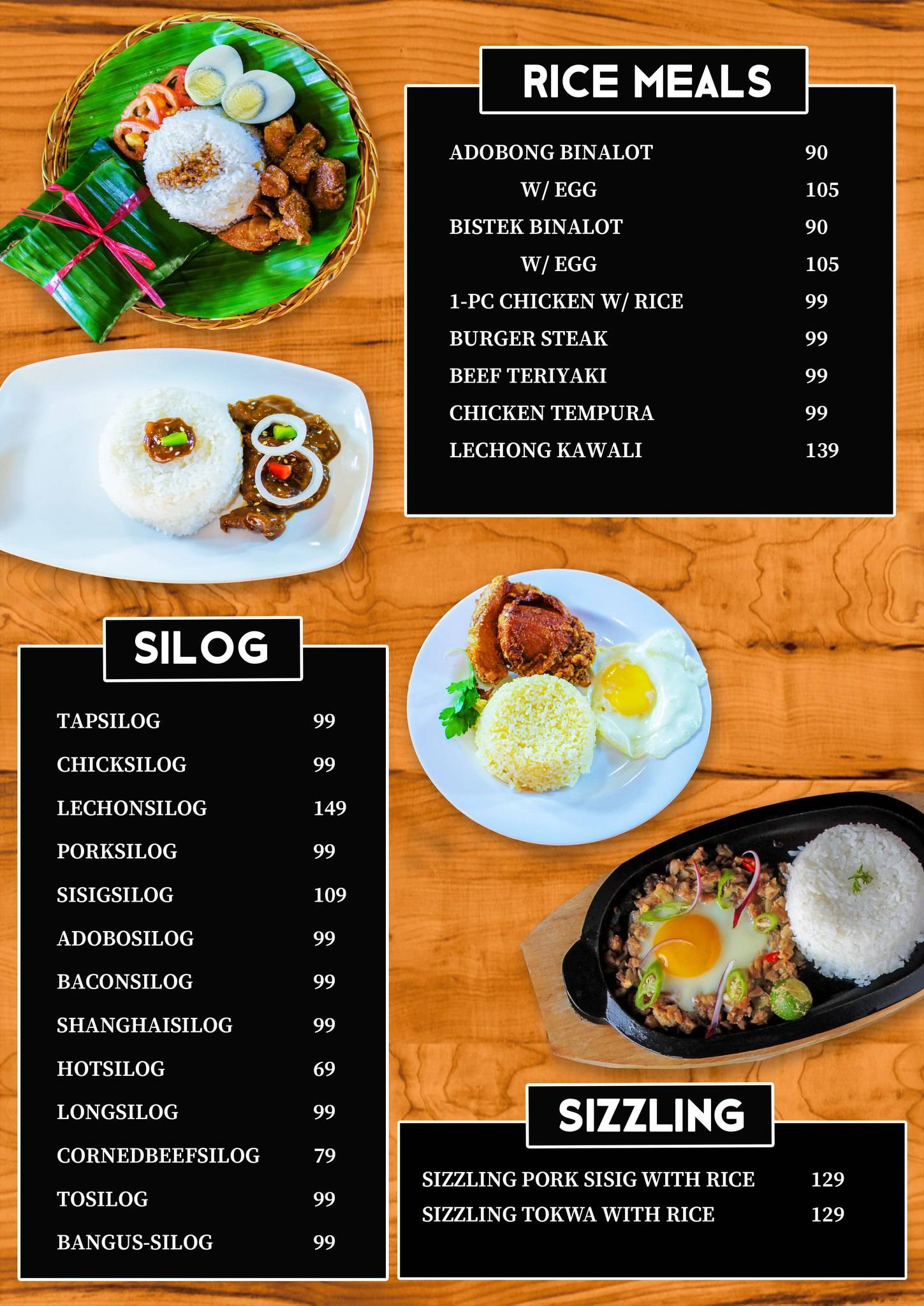 Menu at Fema's Adobo Queen restaurant, Paete