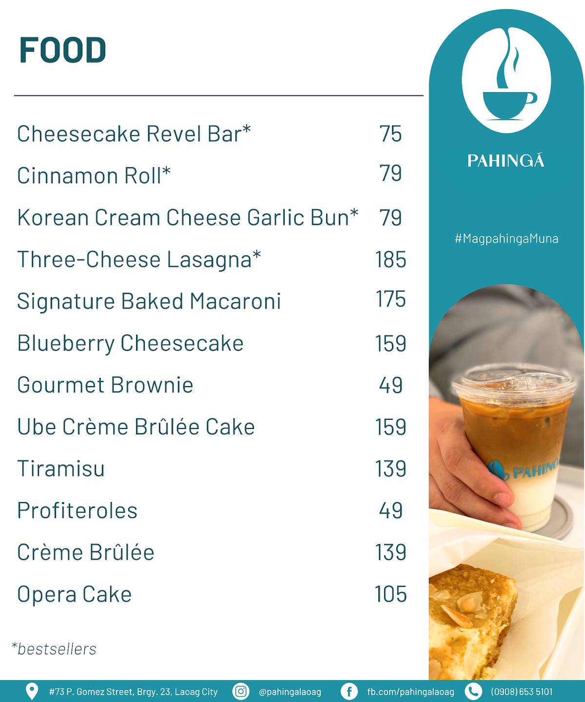 Menu at Pahingá Coffee Shop, Laoag City