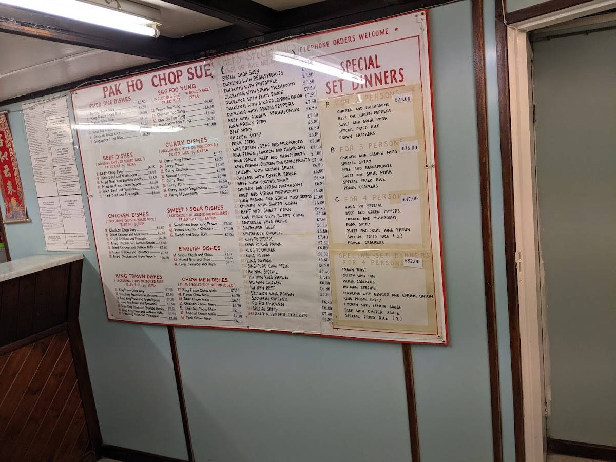 Menu at Pak Ho Chop Suey fast food, York