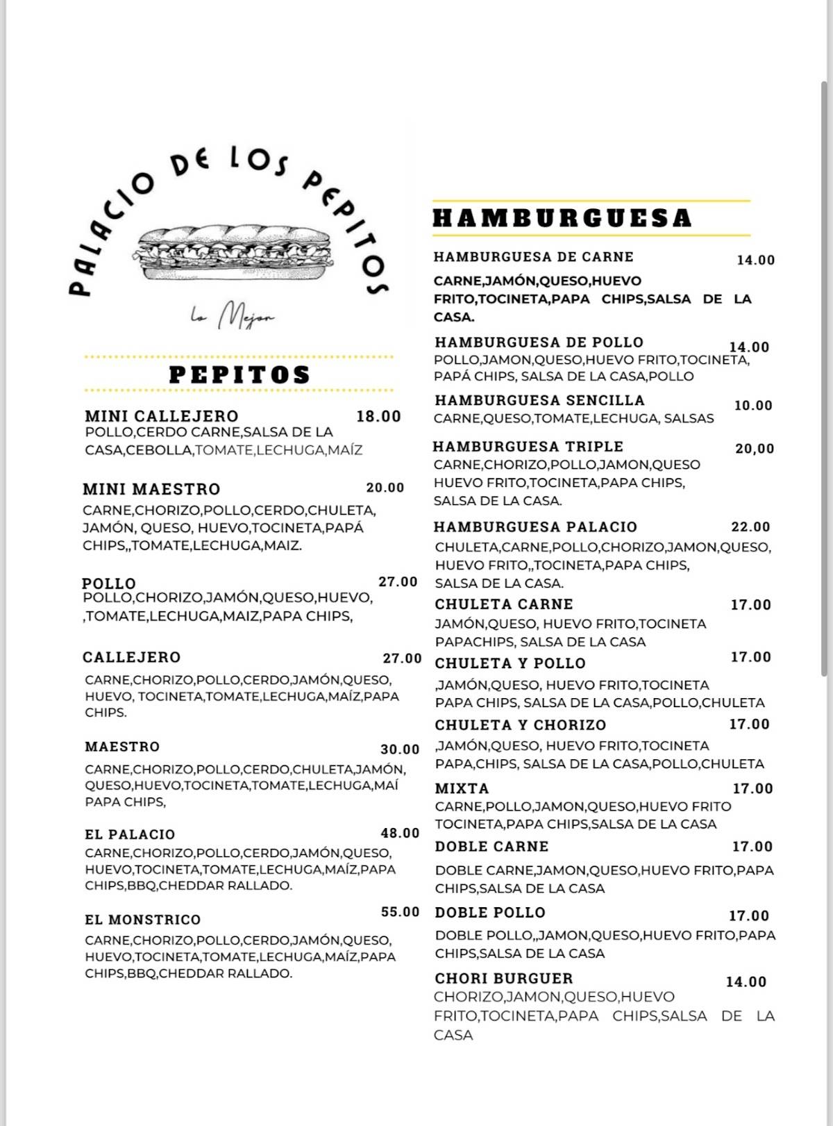 Menu at Palacio De Los Pepitos restaurant, New York City