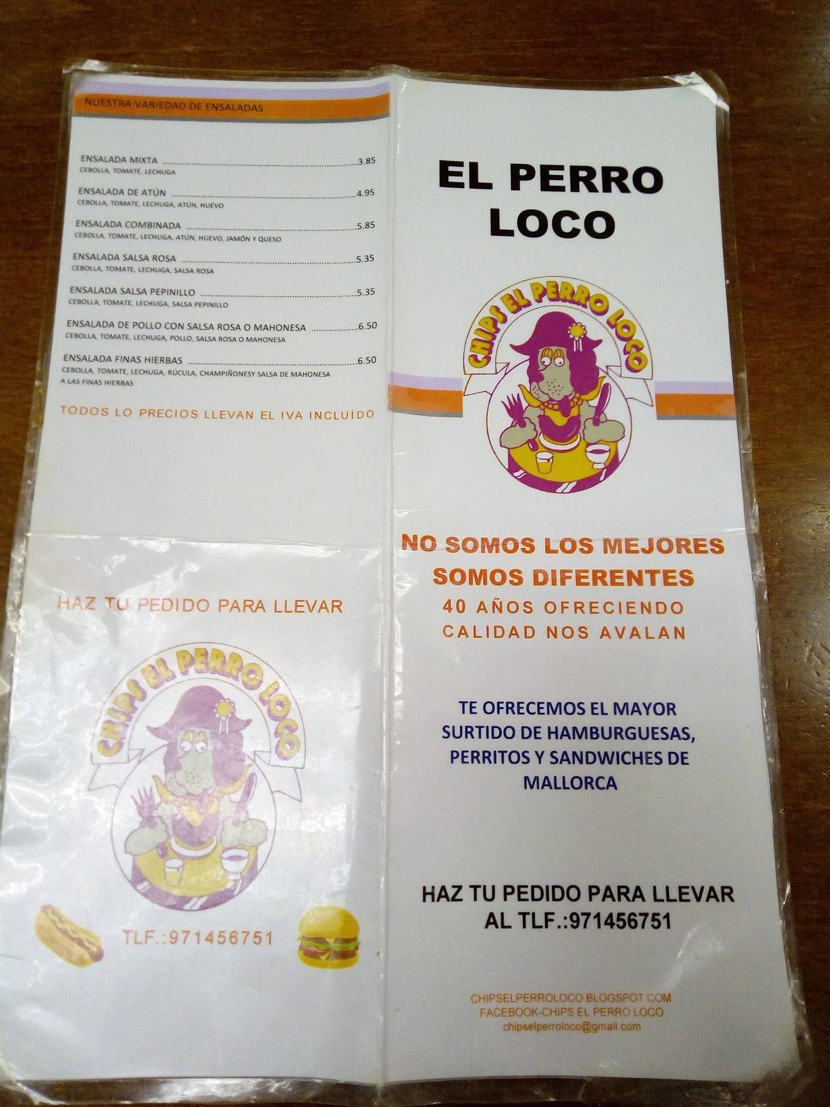 Carta del restaurante Perro Loco I, Palma del Mallorca