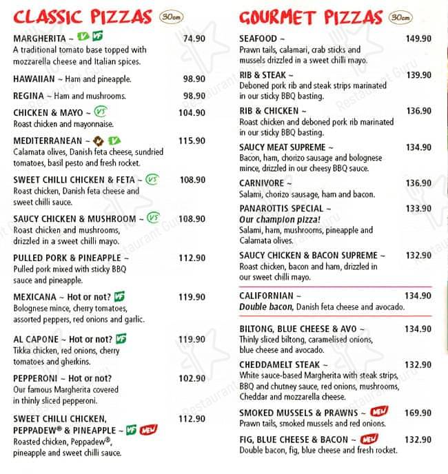 Menu at Panarottis Carnival City restaurant, Brakpan, Carnival City Casino
