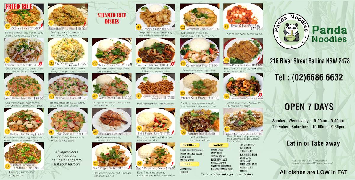 Menu at Panda Noodles Ballina restaurant, Ballina