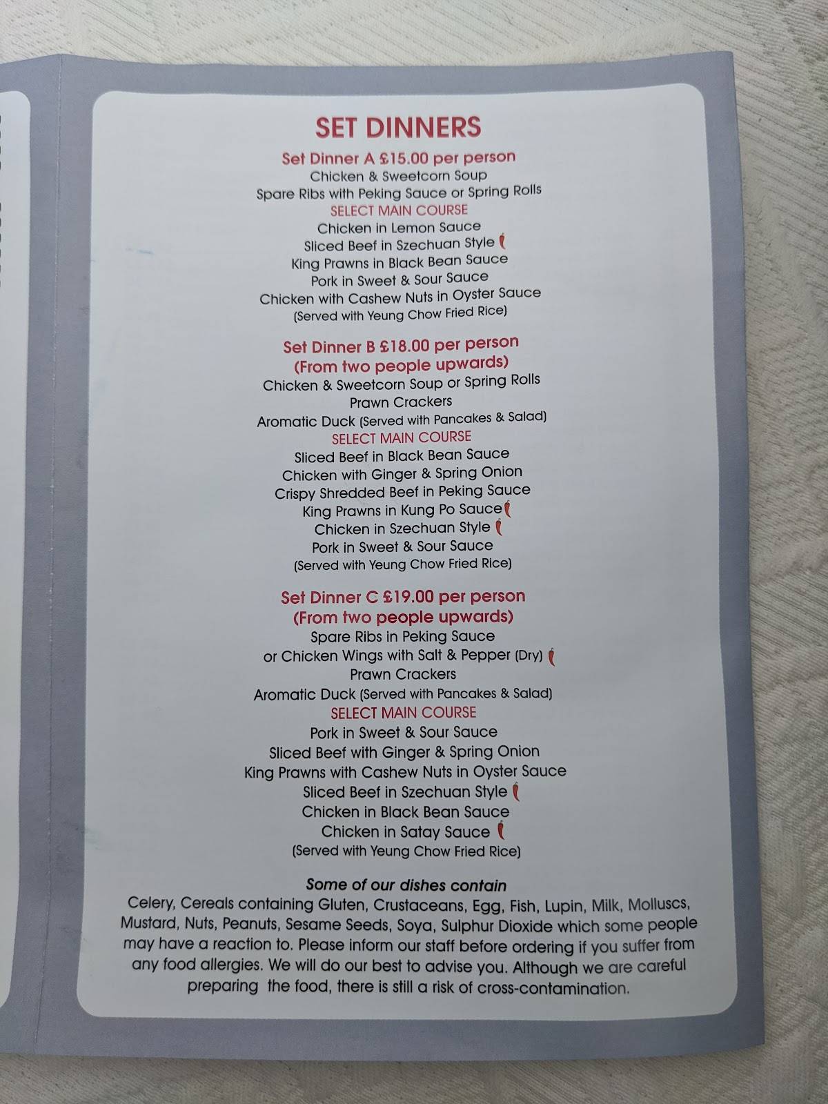 Menu at Panda restaurant, Stokesley