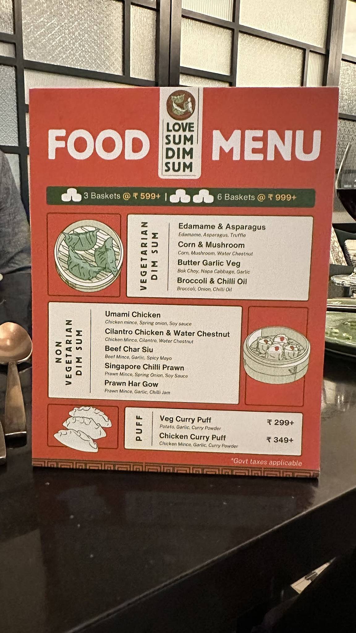 Menu at Pandan Club, Chennai