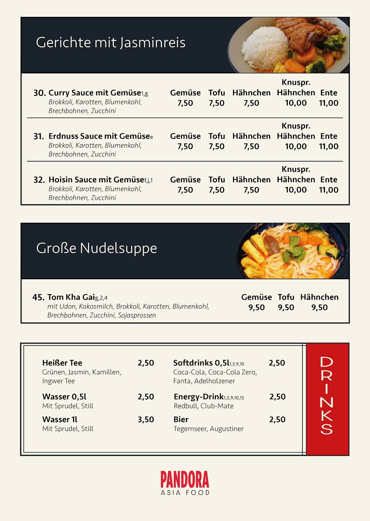 Speisekarte von Pandora Asia Food restaurant, München
