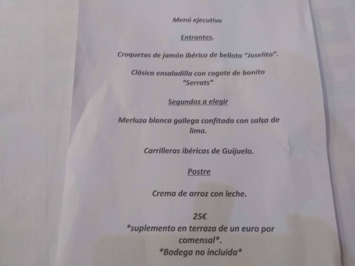 Carta del restaurante El Pandora, Aviles