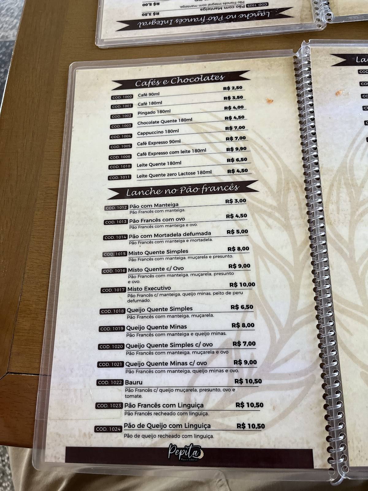 Menu em Panificadora Pepita café, Brasília