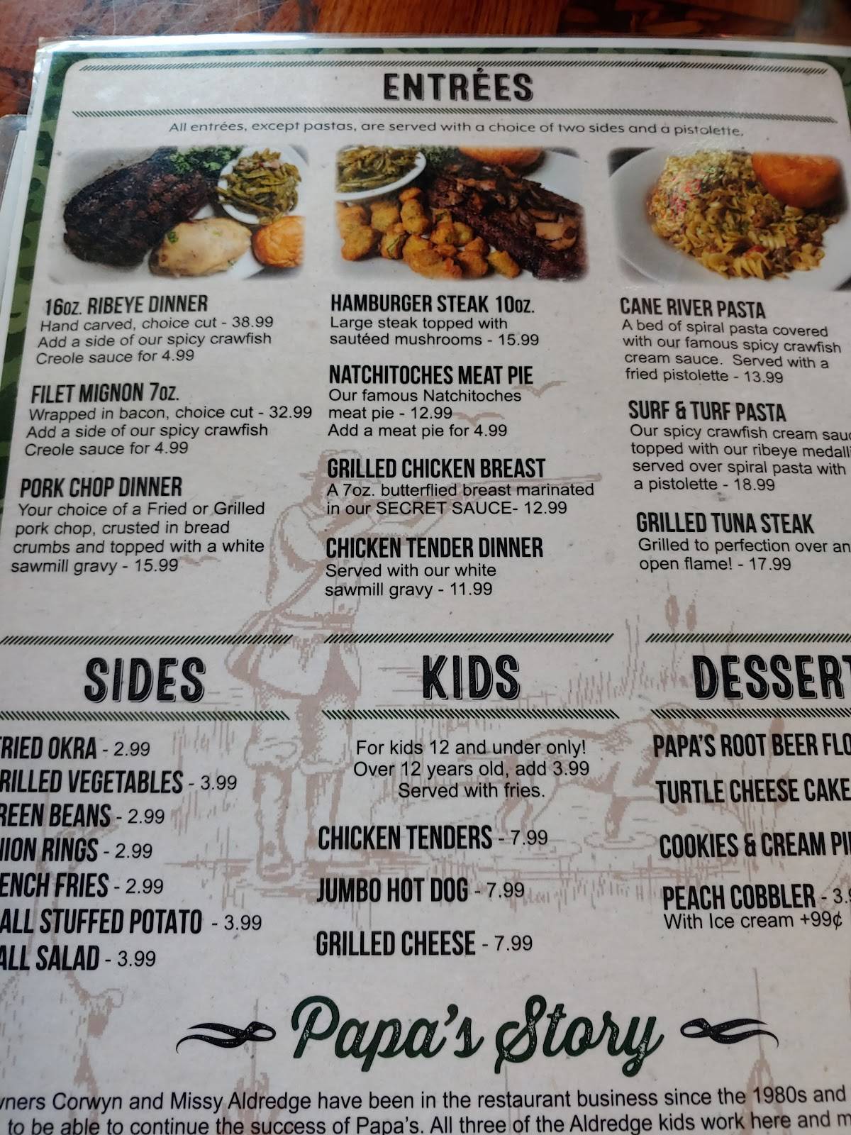 Menu at Papa's Bar & Grill, Natchitoches