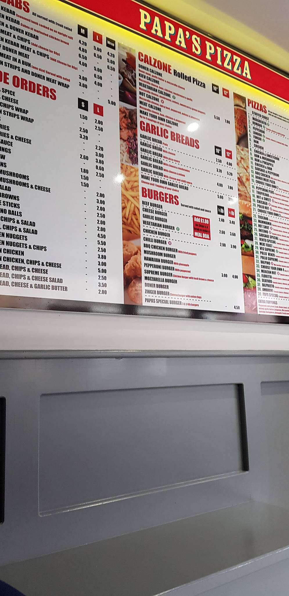 Menu at Papas fast food, Barton-upon-Humber