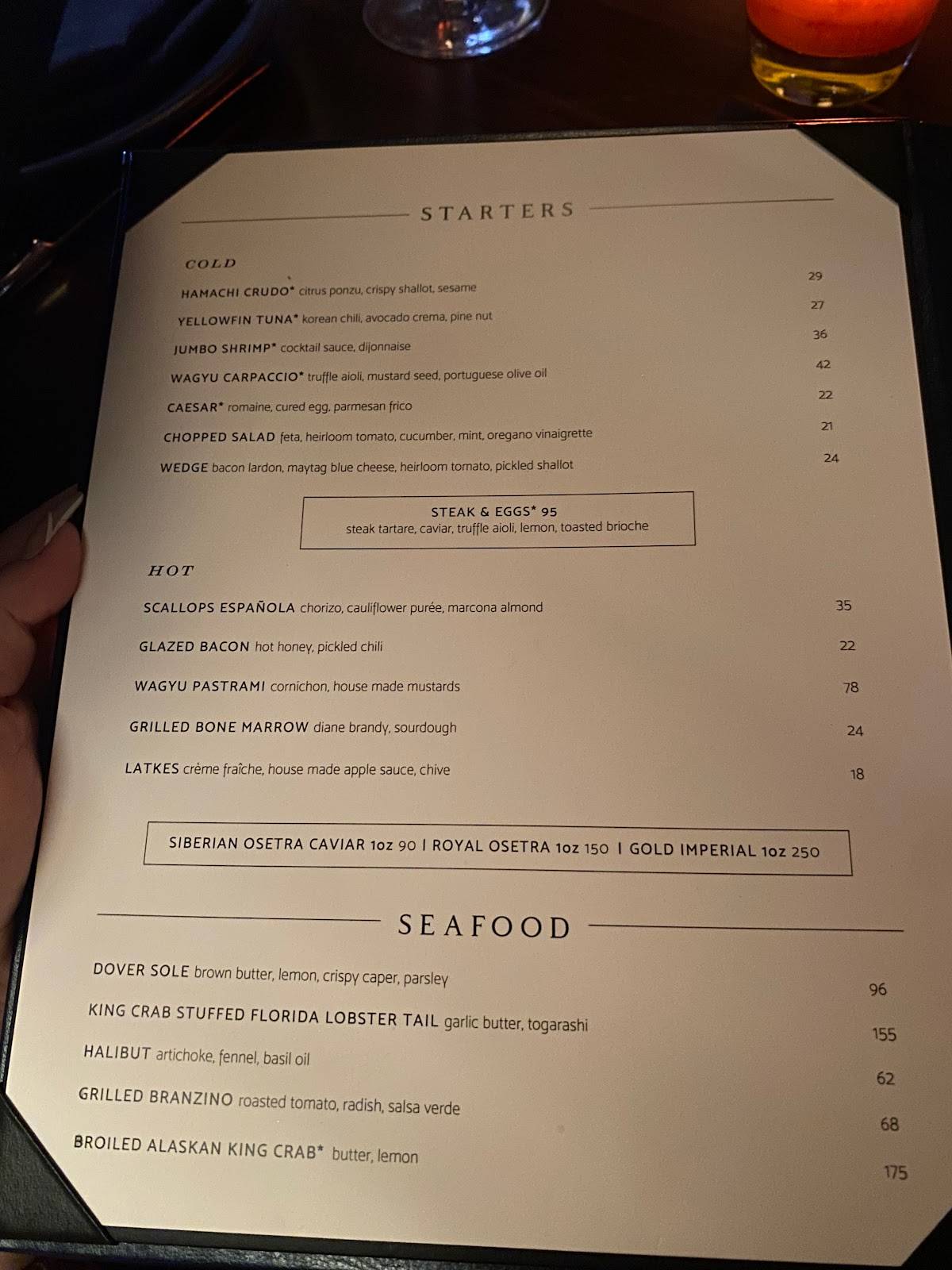 Menu at Papi Steak Miami steakhouse, Miami Beach