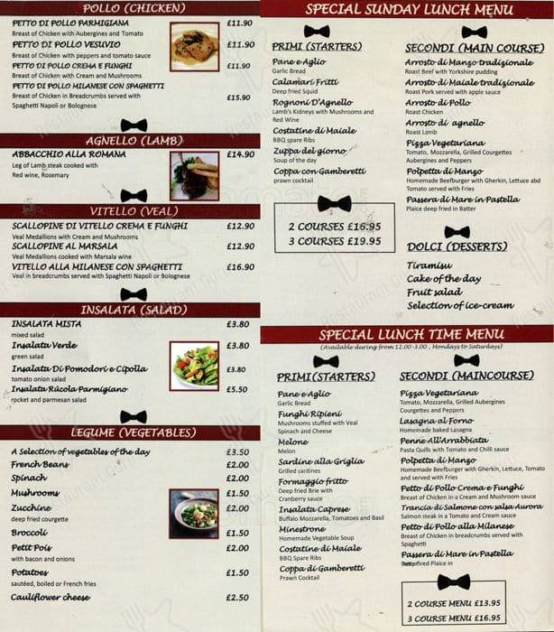 Menu at Papillon Chigwell Ltd restaurant, Chigwell, 13 Brook Mews