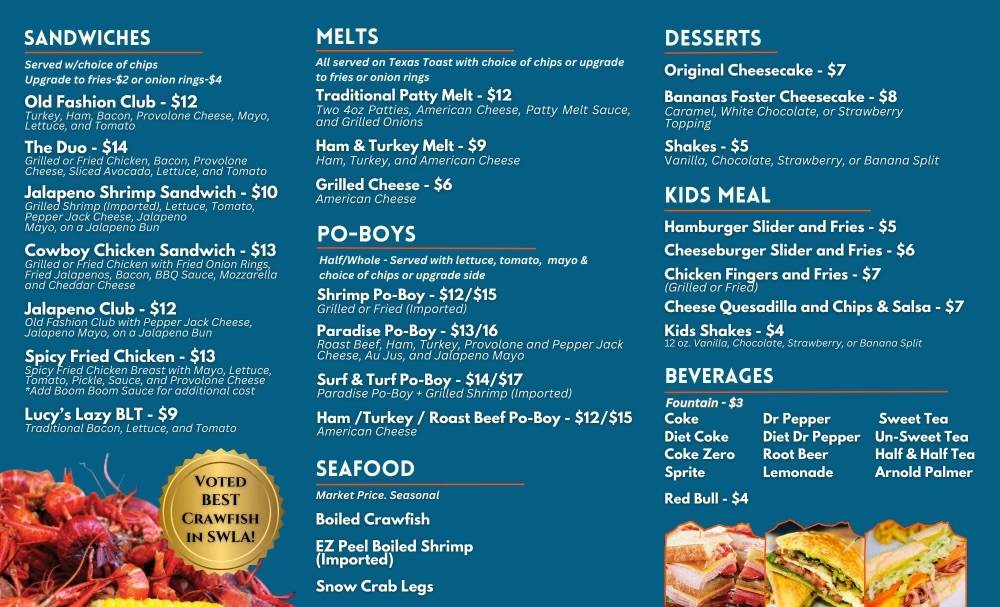 Menu at Paradise Grill & Daiquiris pub & bar, Sulphur