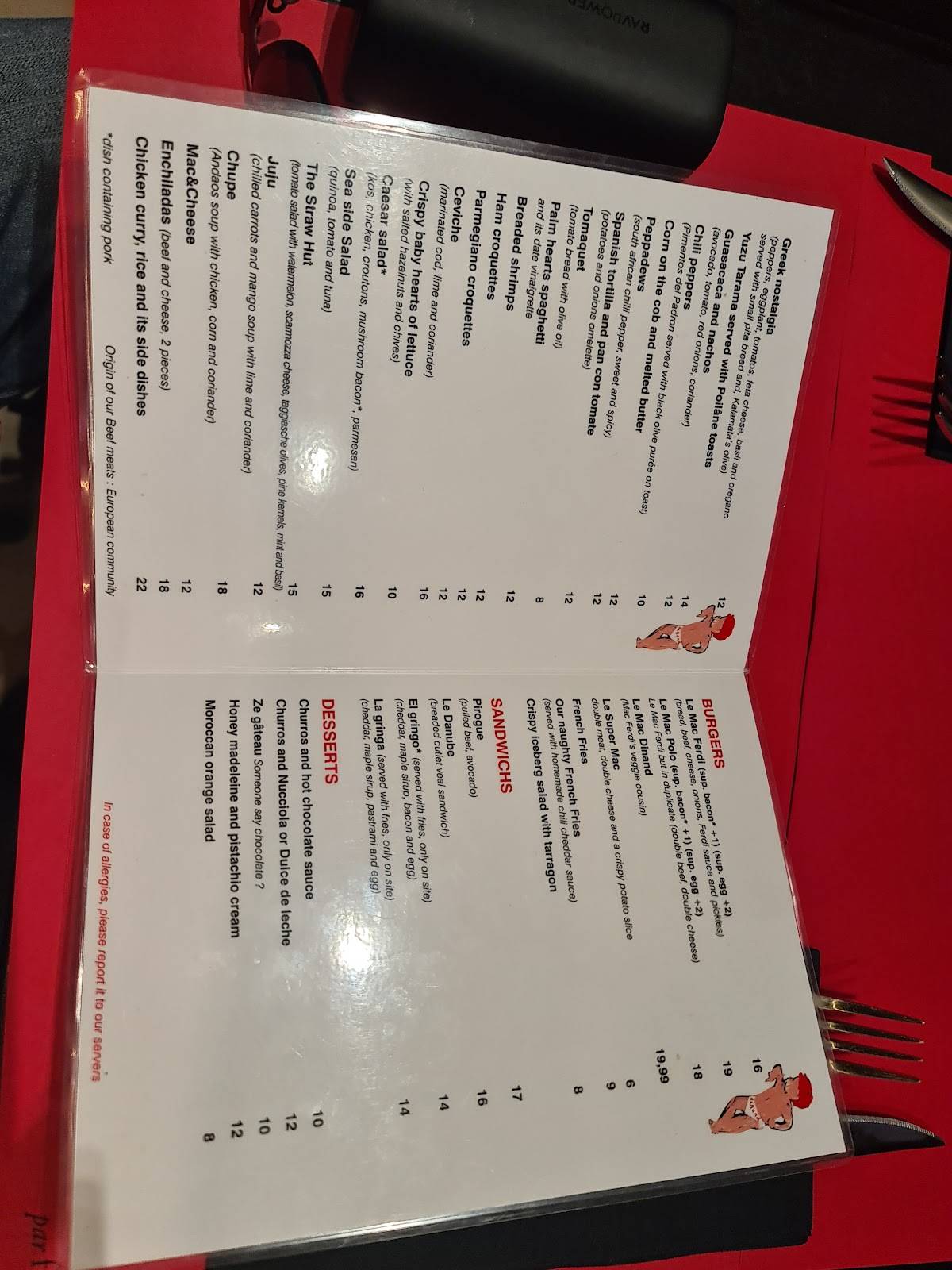 Menu at Dinand par Ferdi restaurant, Paris