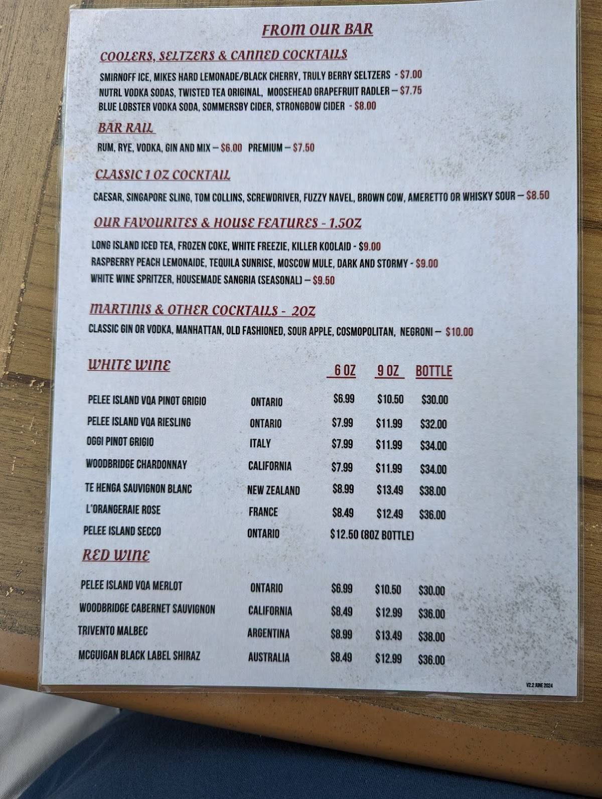 Menu at Park House Bar & Restaurant, Goderich