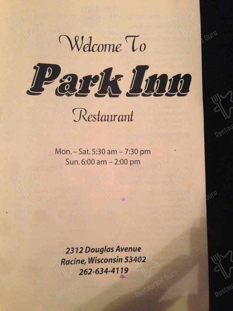 Menu at Park Inn restaurant, Racine