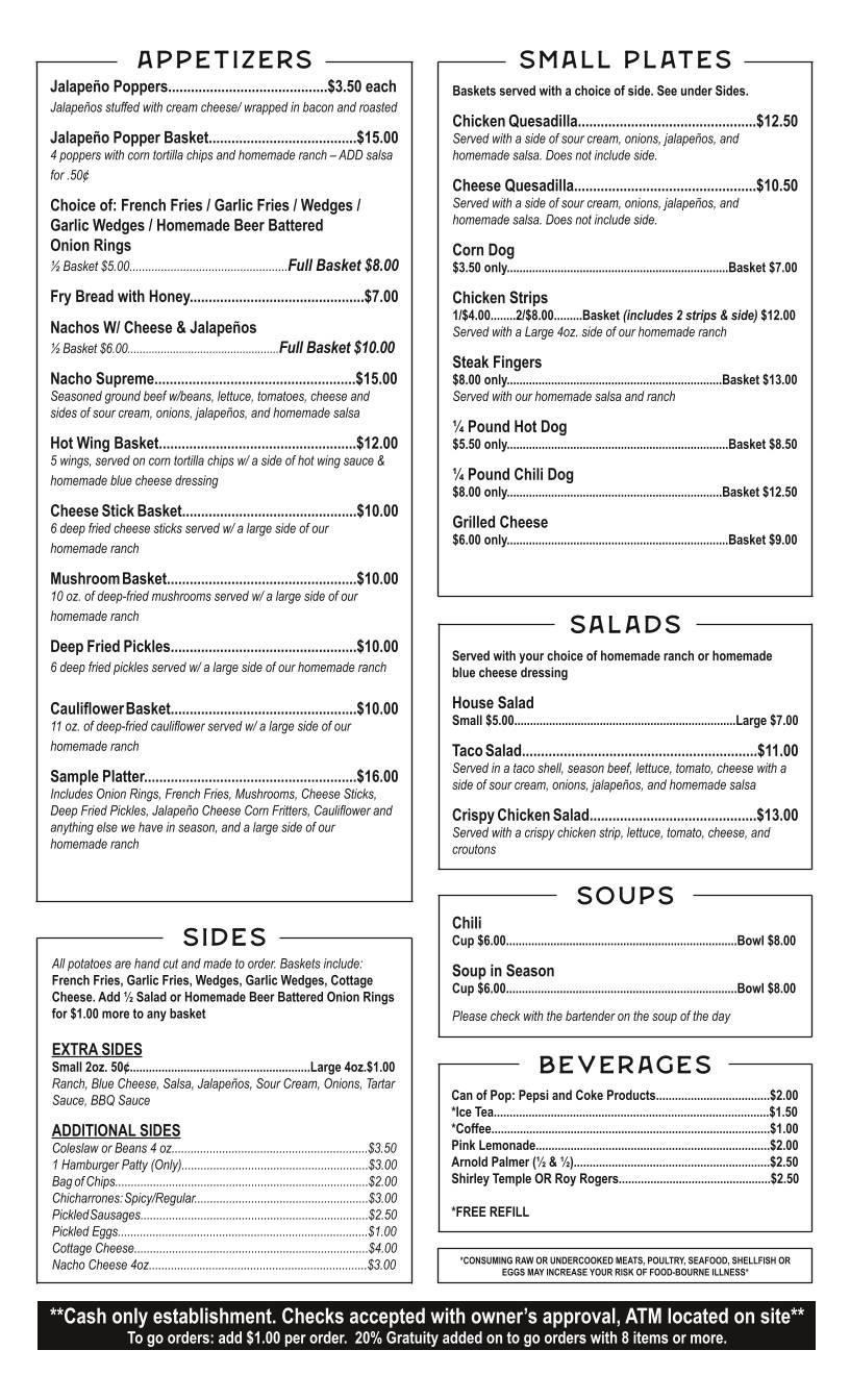 Menu at Parkman Bar & Grill, Parkman