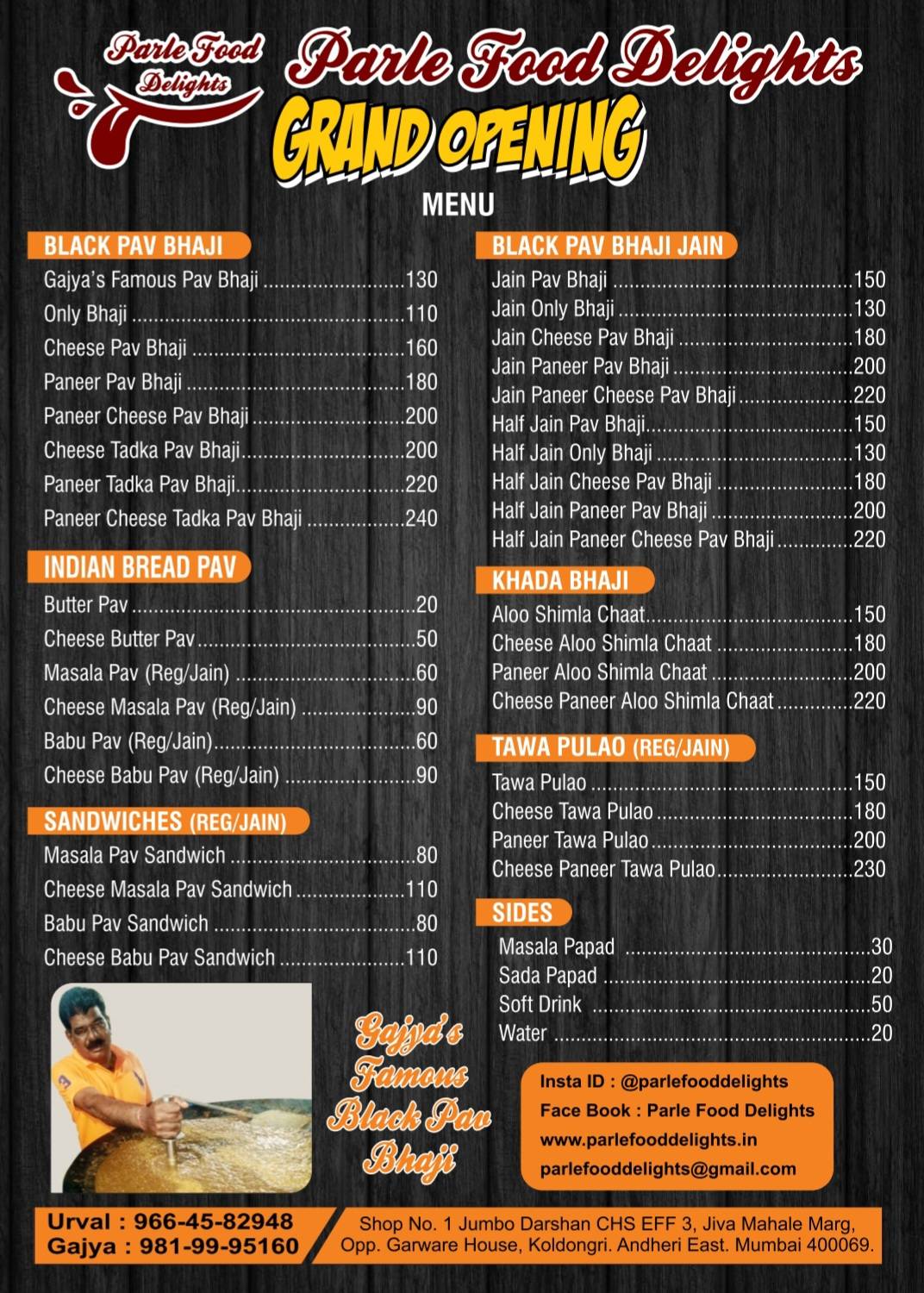 Menu at Parle Food Delights, Mumbai