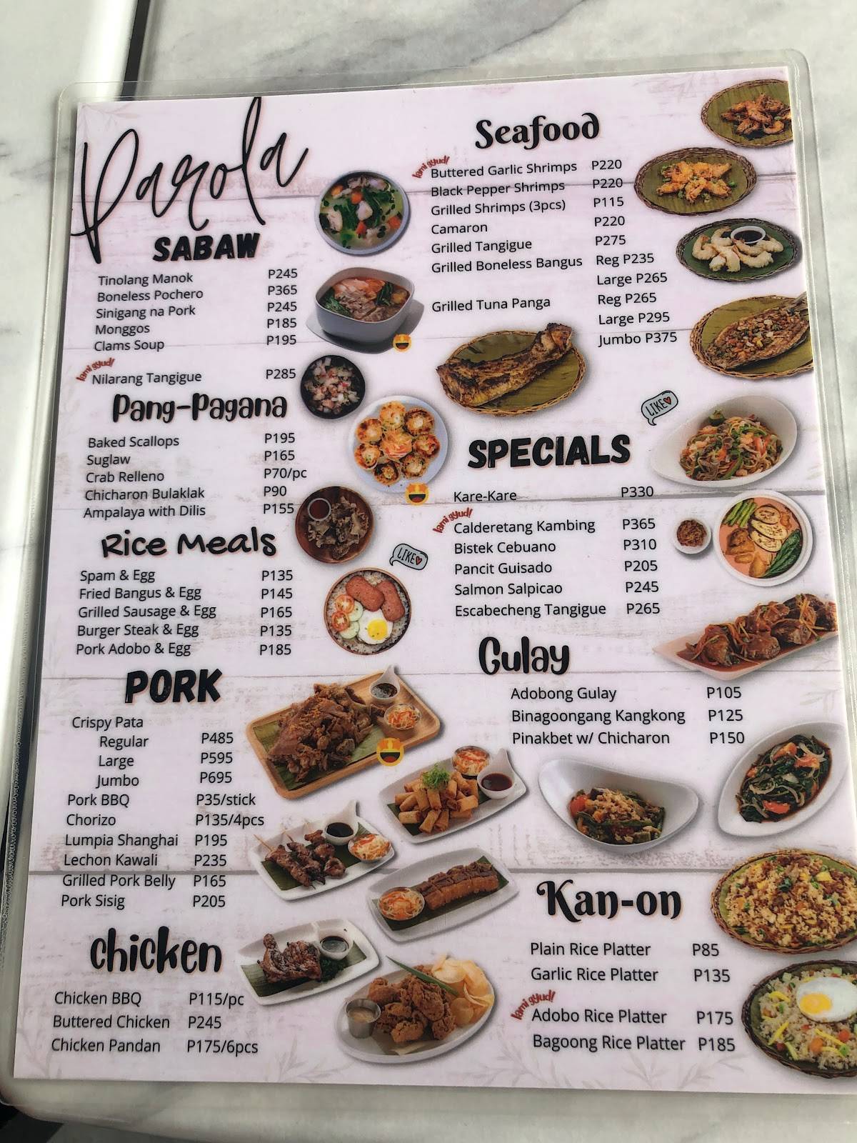 Menu at Parola Seaview Restaurant, Cordova