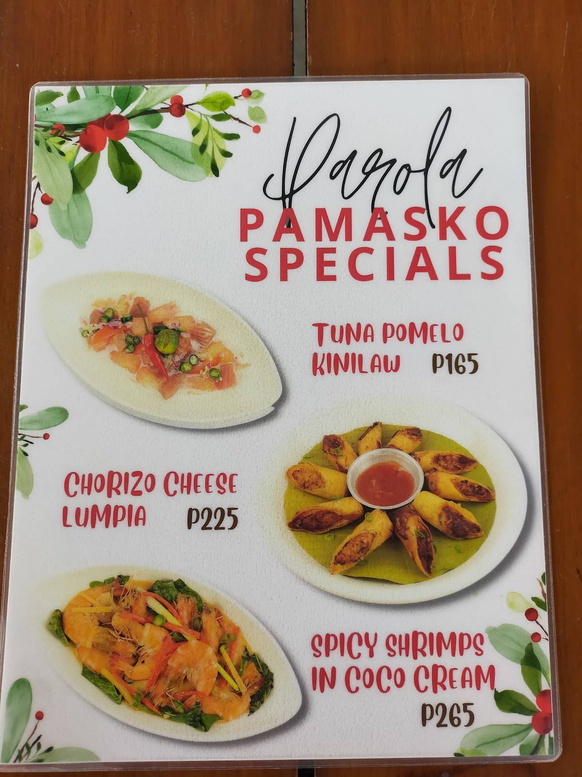 Menu at Parola Seaview Restaurant, Cordova