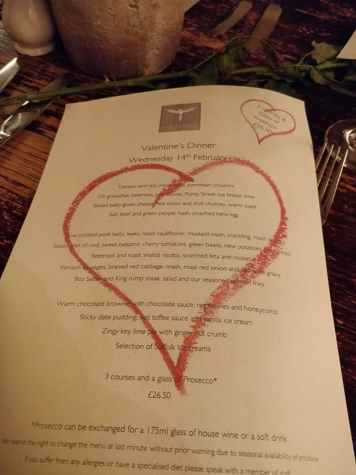 Menu at Parrot at Aldringham restaurant, Aldringham