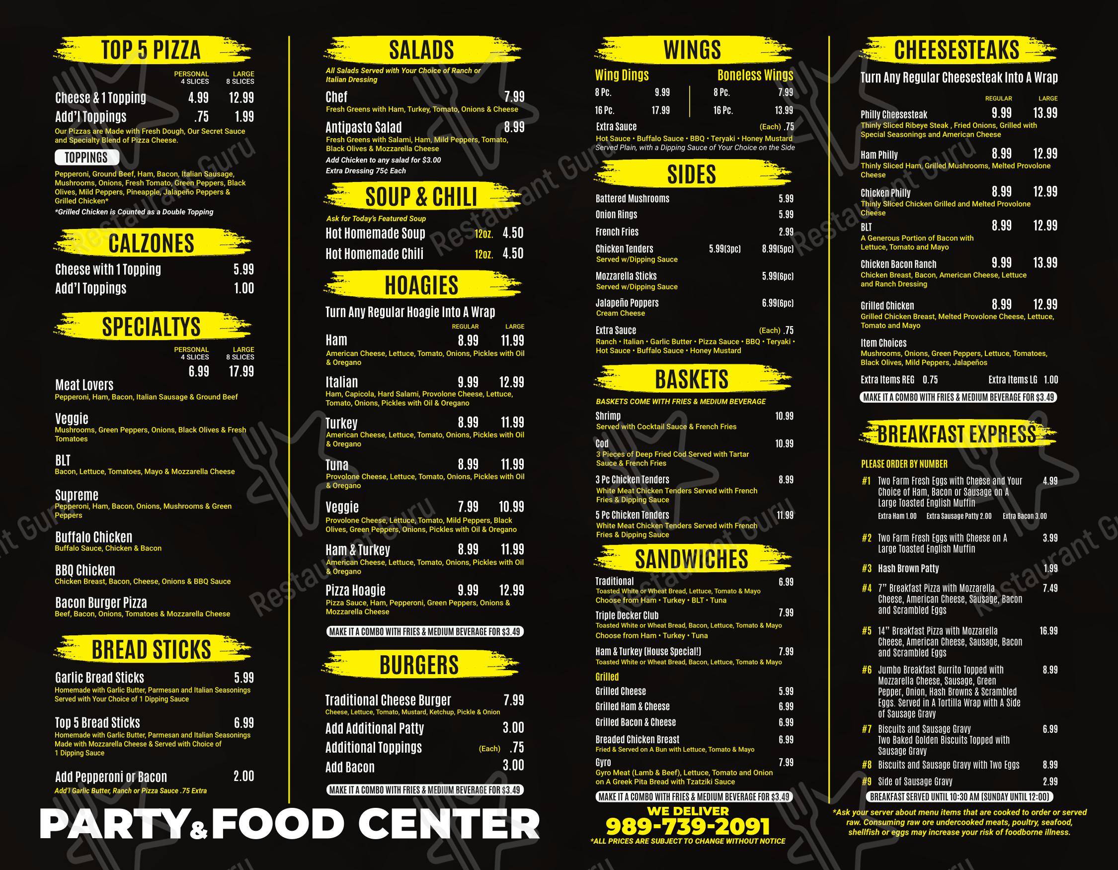 Menu at Party & Food Center pizzeria, Oscoda Township