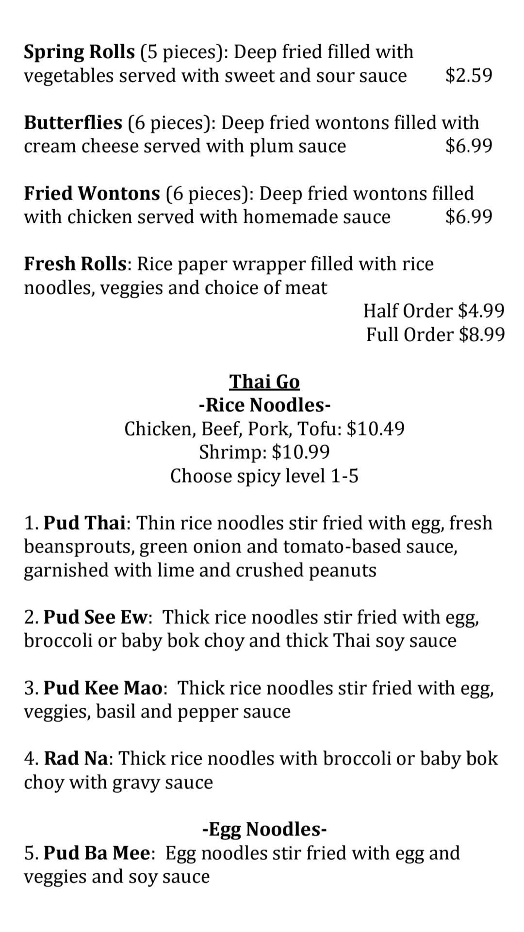 Menu at Noodle Zone/ Thai Go-Pho' restaurant, Pasco