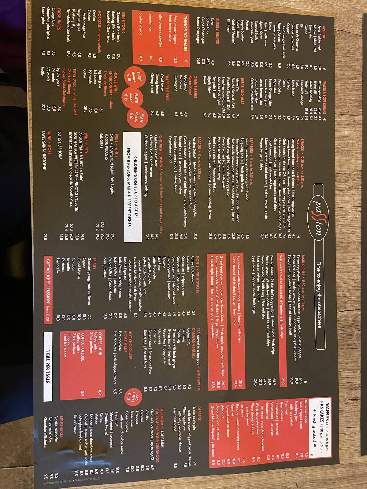 Menu at Passion, Ghent