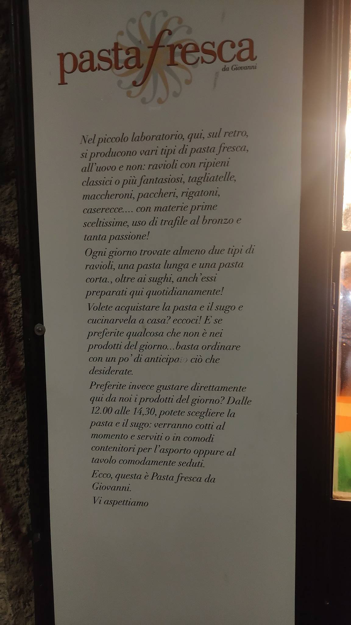 Menu at Pasta Fresca Da Giovanni restaurant, Milan, Via Ascanio Sforza