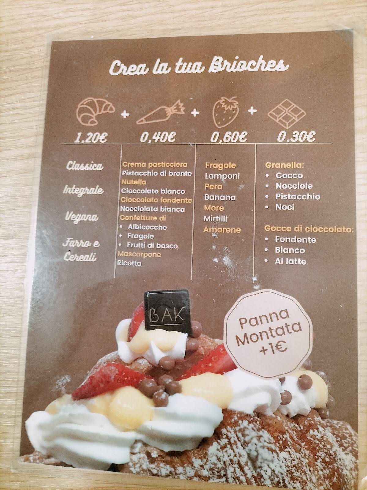 Menu da Pasticceria Bak, Lomazzo
