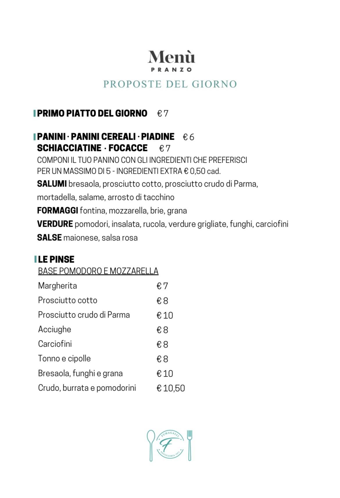Menu da Pasticceria Fumagalli Arosio, Arosio