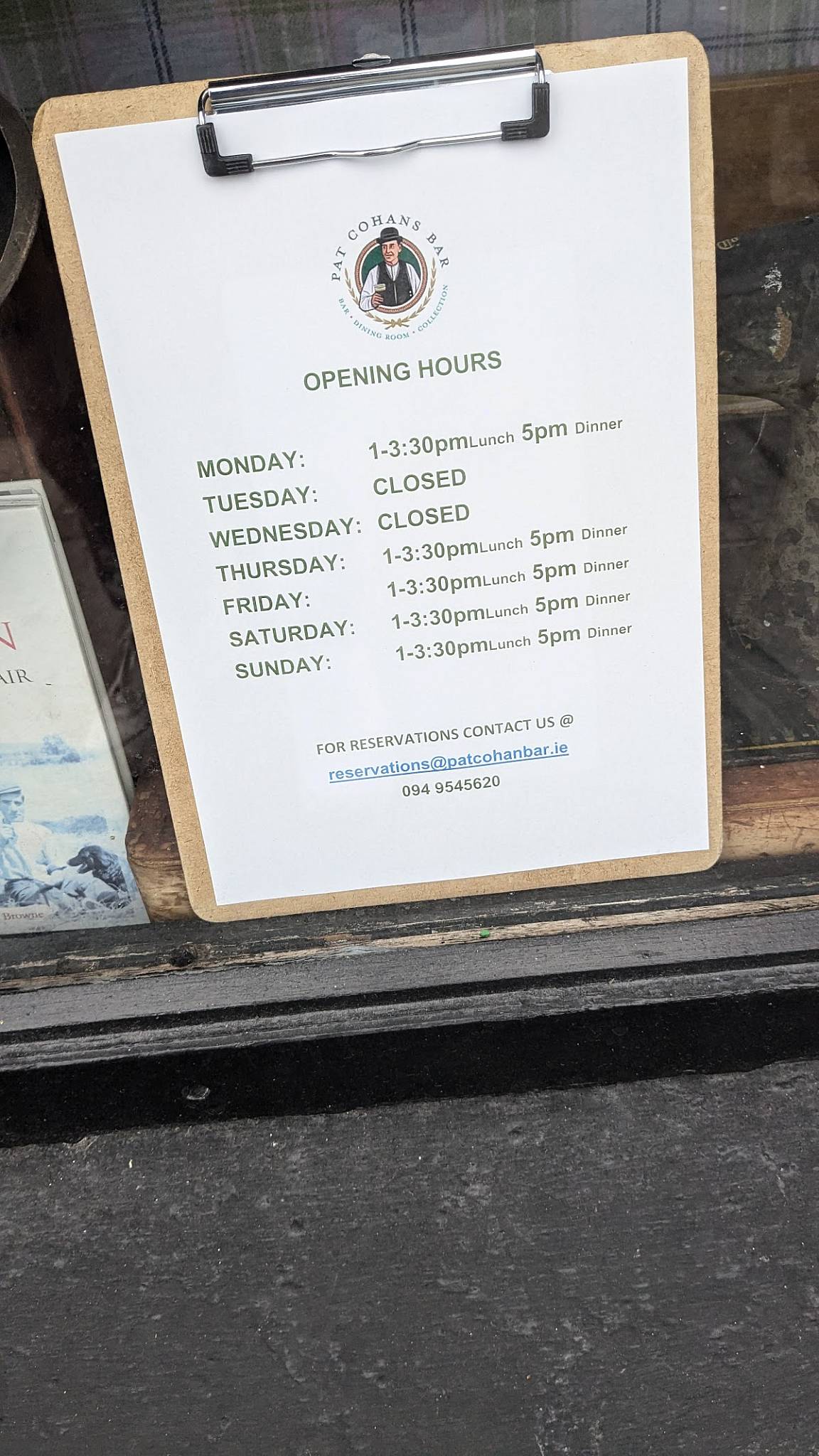 Menu at Pat Cohan's Gastro Pub - The Quiet Man Bar, Cong
