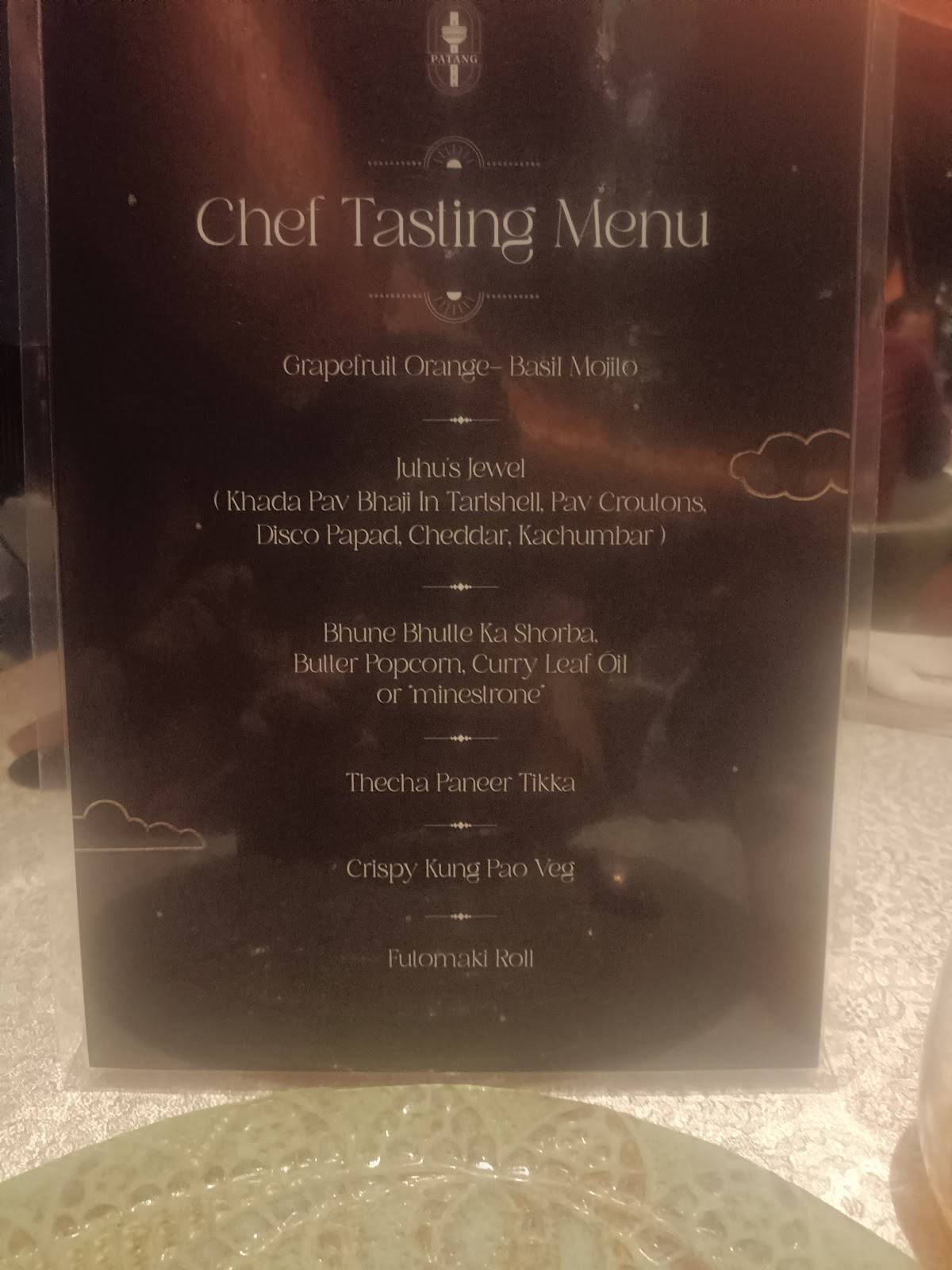 Menu at Patang Re-Evolve, Ahmedabad