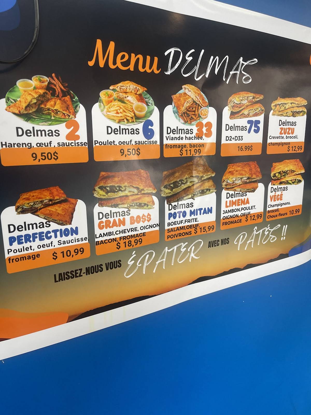 Menu au Pâté Delmas restaurant, Montréal