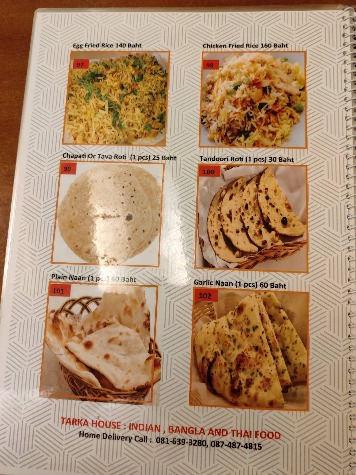 Menu at Tarka House Indian Restaurant, Pattaya City, 325 Pattaya 13/4 Alley