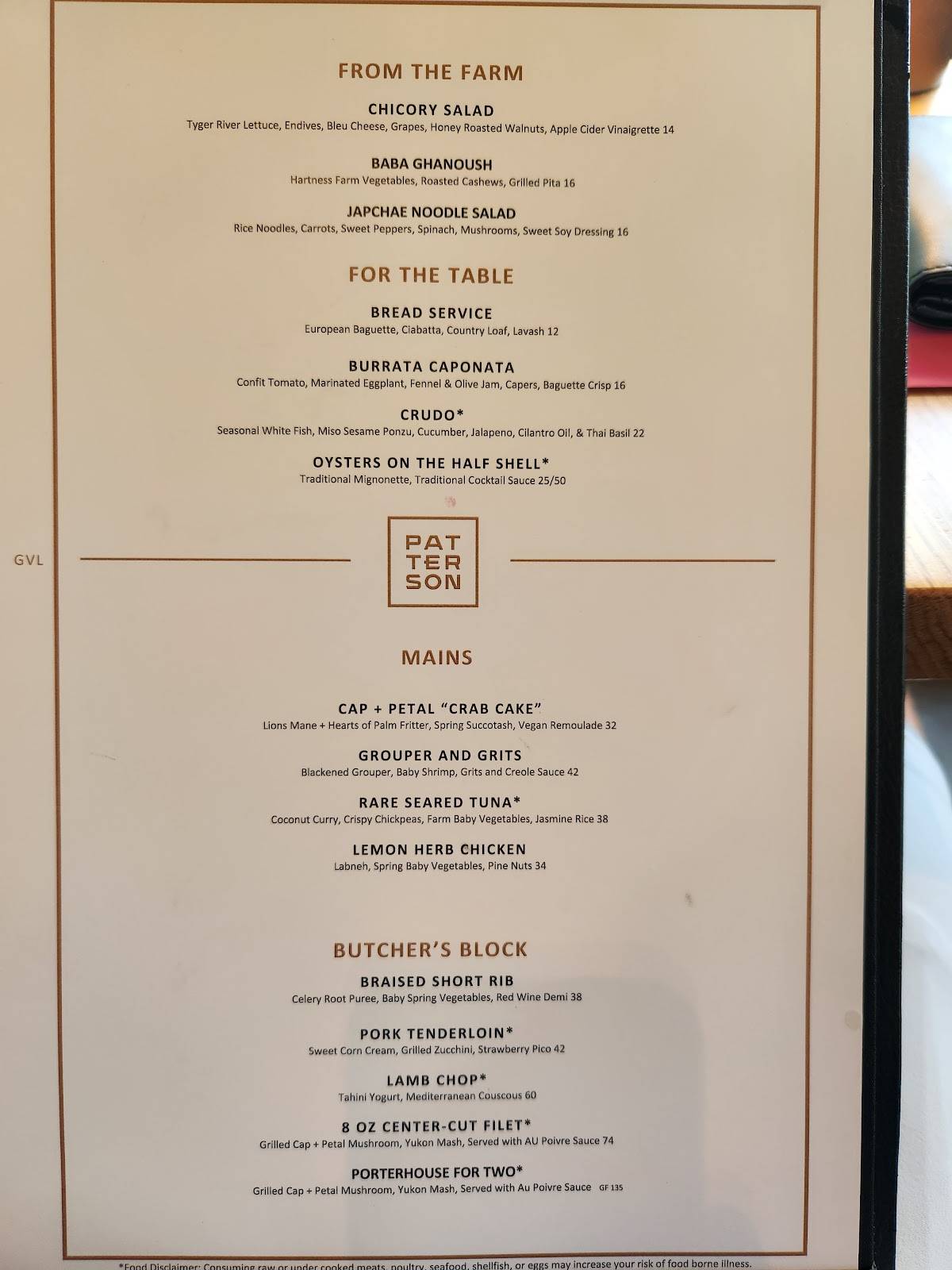 Menu at Patterson Kitchen + Bar, Greenville