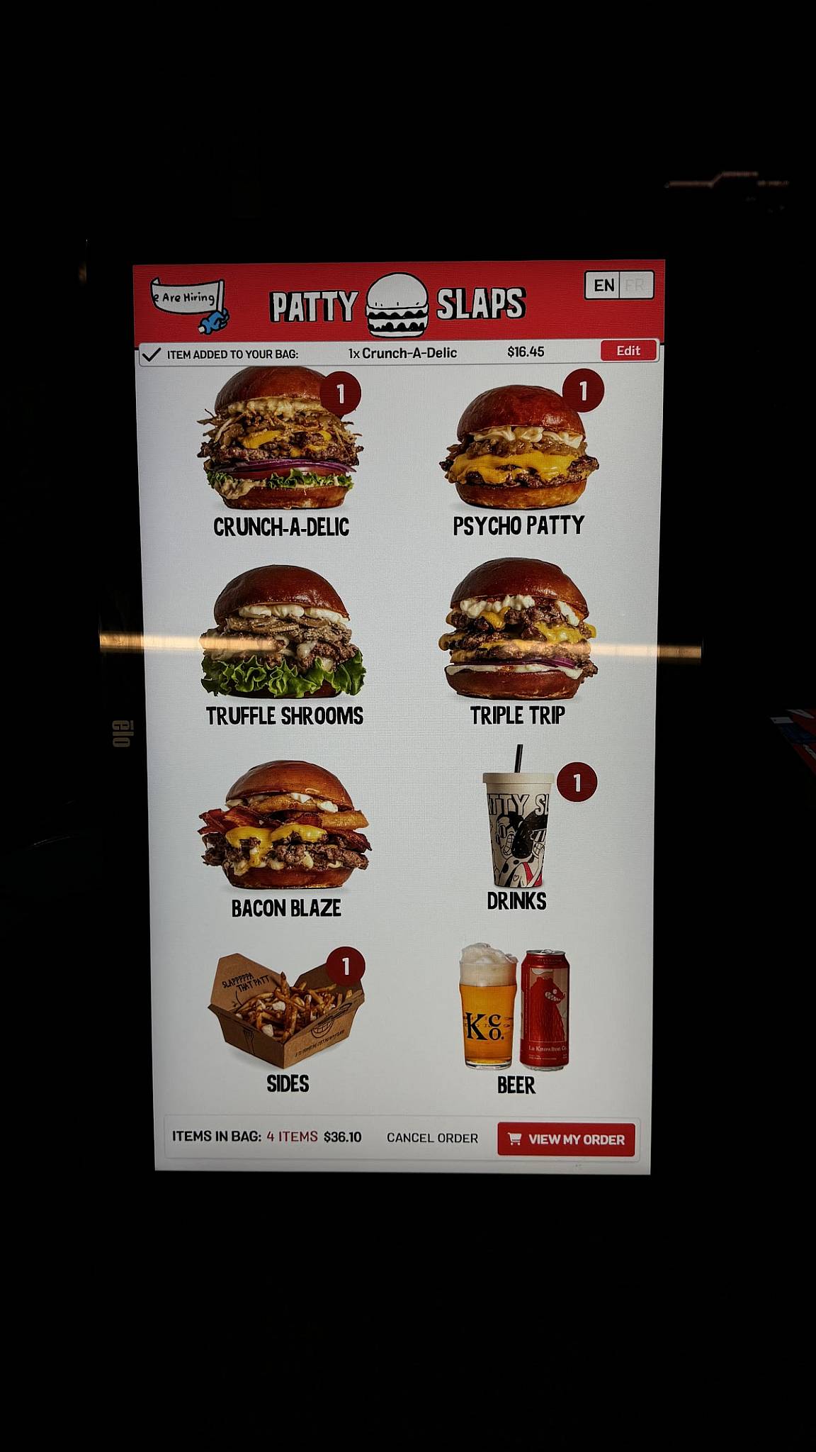 Menu at Patty Slaps restaurant, Montréal