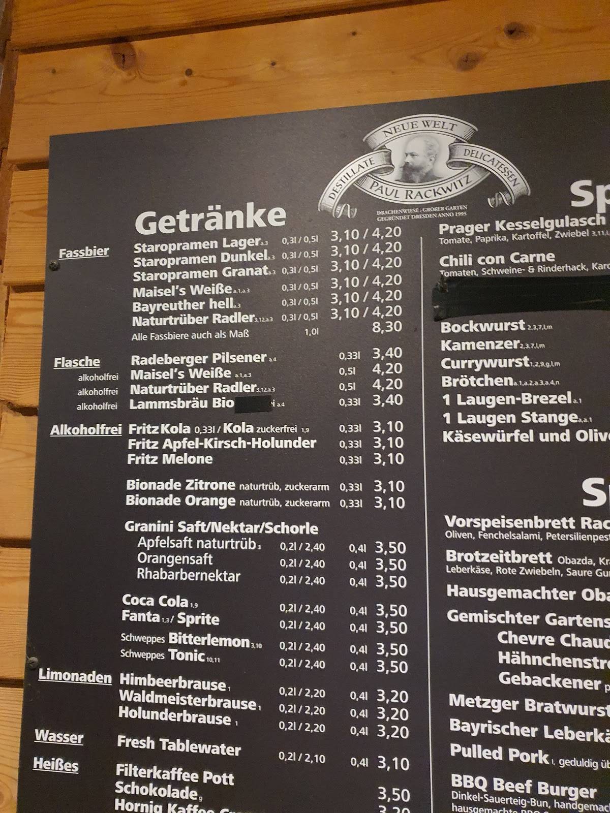 Speisekarte von Paul Rackwitz - Neue Welt fast Food, Dresden