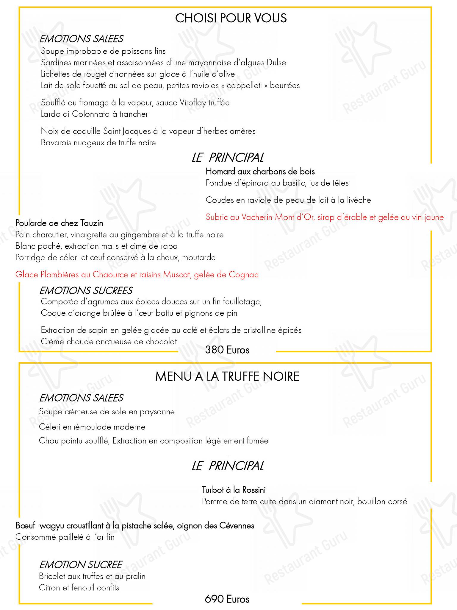 Menu au L'Abysse Paris restaurant, Paris, 8 avenue Dutuit Carre Des ...