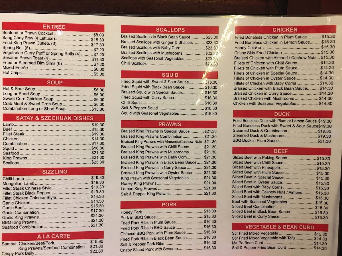 Menu at Peking Chinese Restaurant, Moss Vale