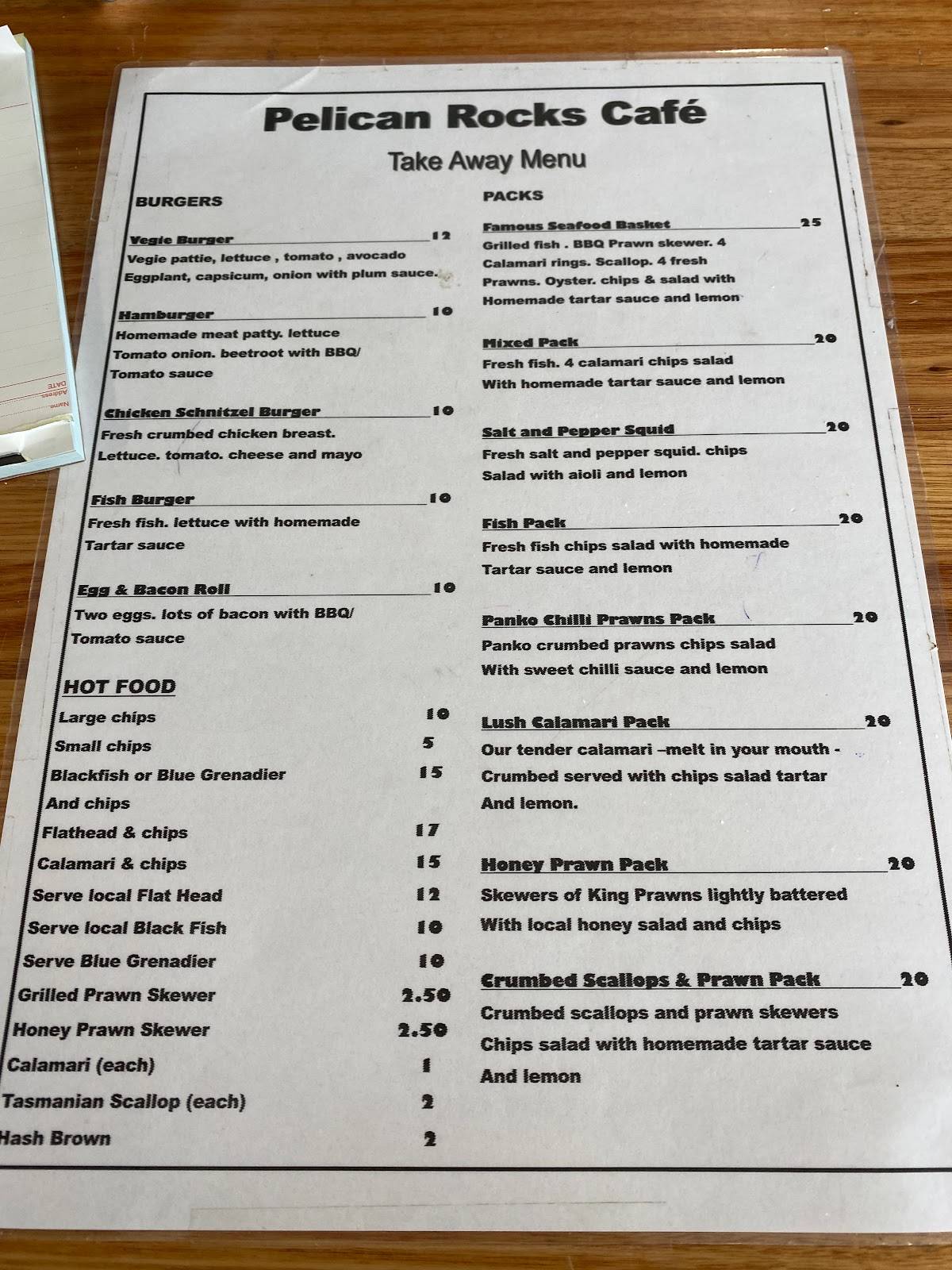 Menu at Pelican Rocks Seafood Restaurant & Cafe, Greenwell Point