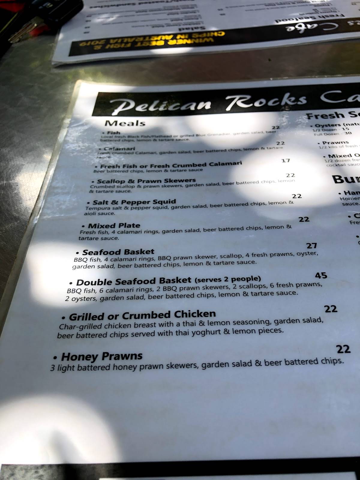 Menu at Pelican Rocks Seafood Restaurant & Cafe, Greenwell Point