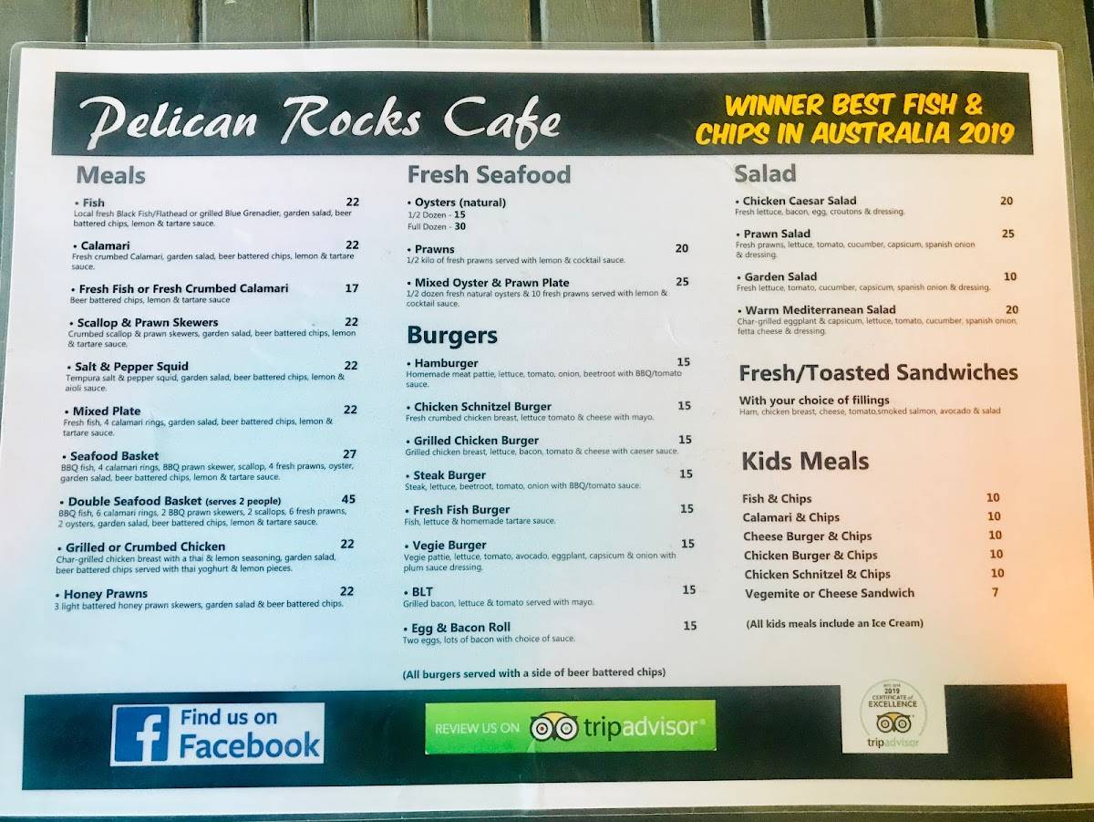 Menu at Pelican Rocks Seafood Restaurant & Cafe, Greenwell Point