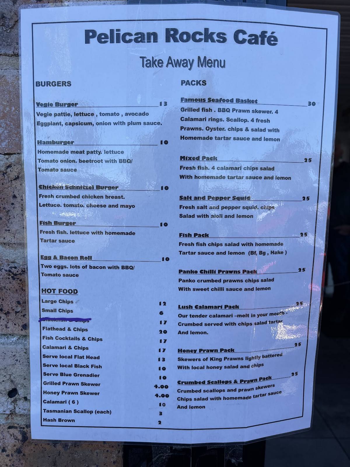 Menu at Pelican Rocks Seafood Restaurant & Cafe, Greenwell Point