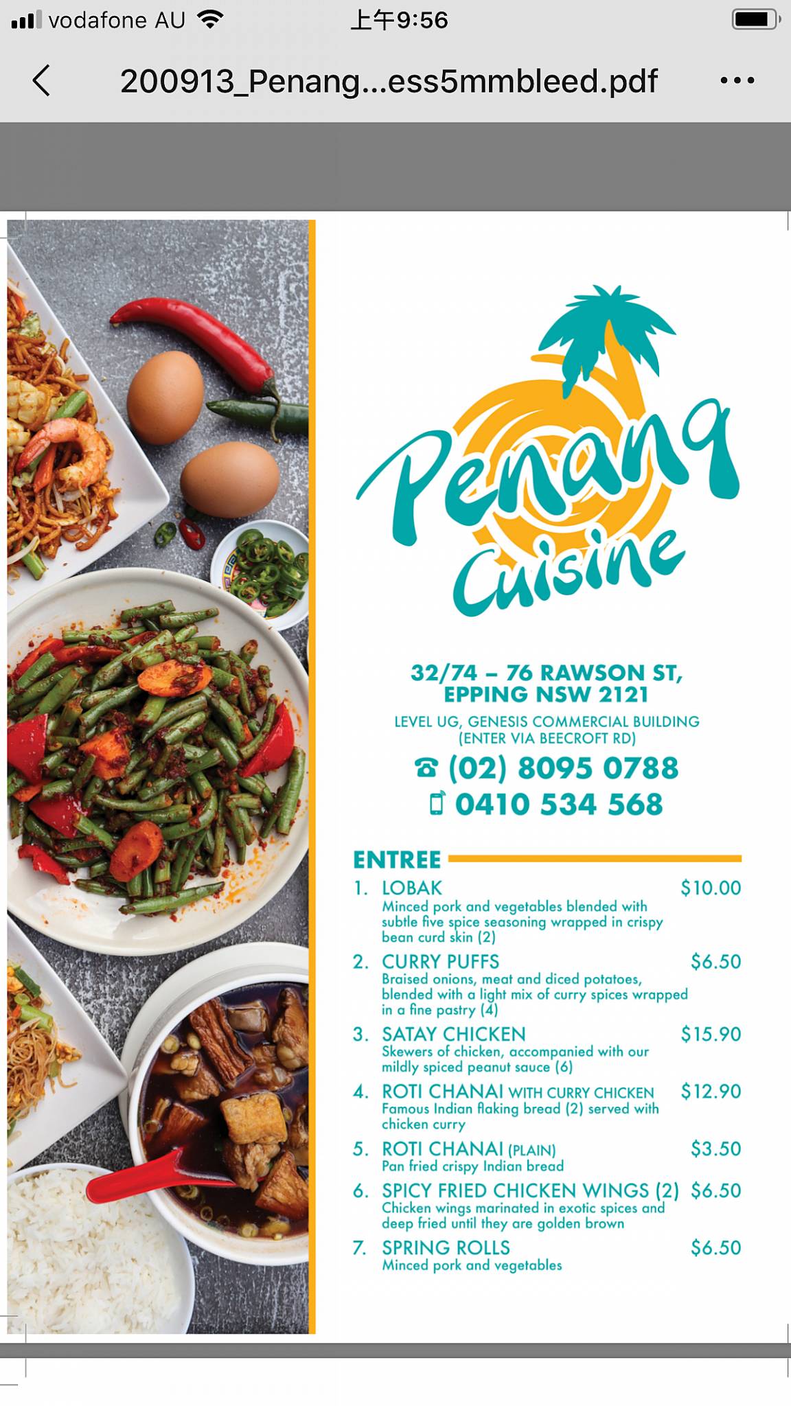 Menu at Penang Cuisine Epping restaurant, Epping