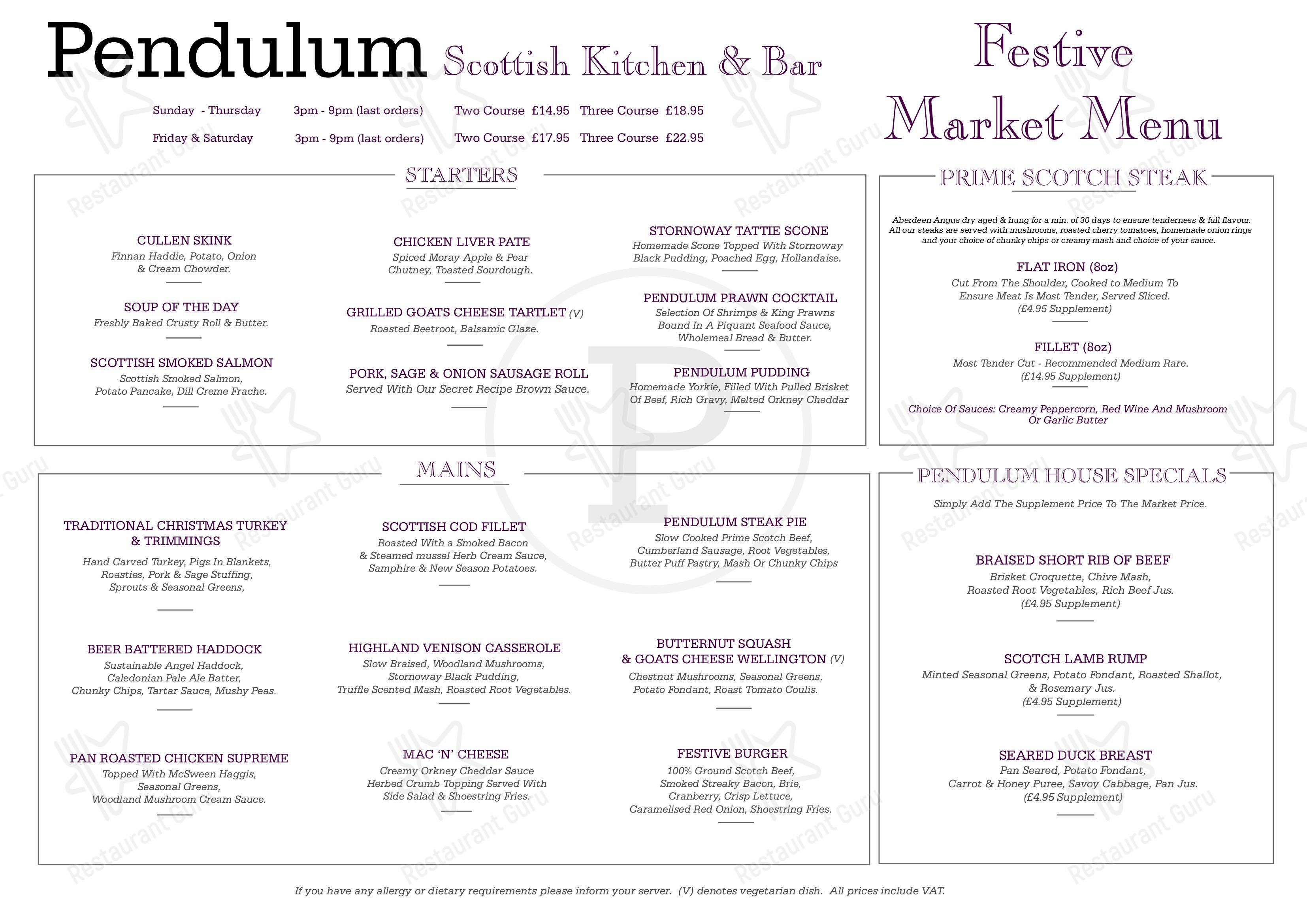 Menu at Pendulum Bar & Grill, Paisley