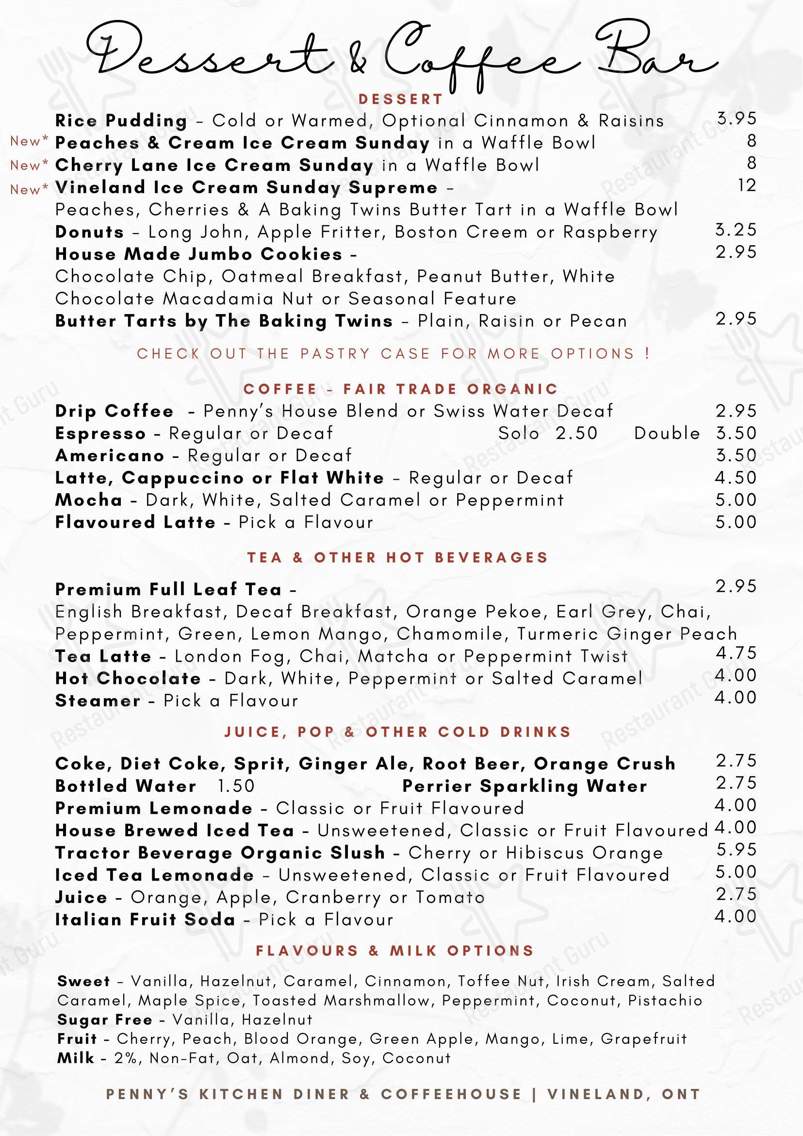 Menu at Penny's Kitchen Diner & Coffeehouse restaurant, Lincoln